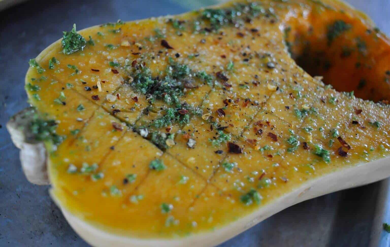 Roasted squash with herb oil - AnotherFoodBlogger